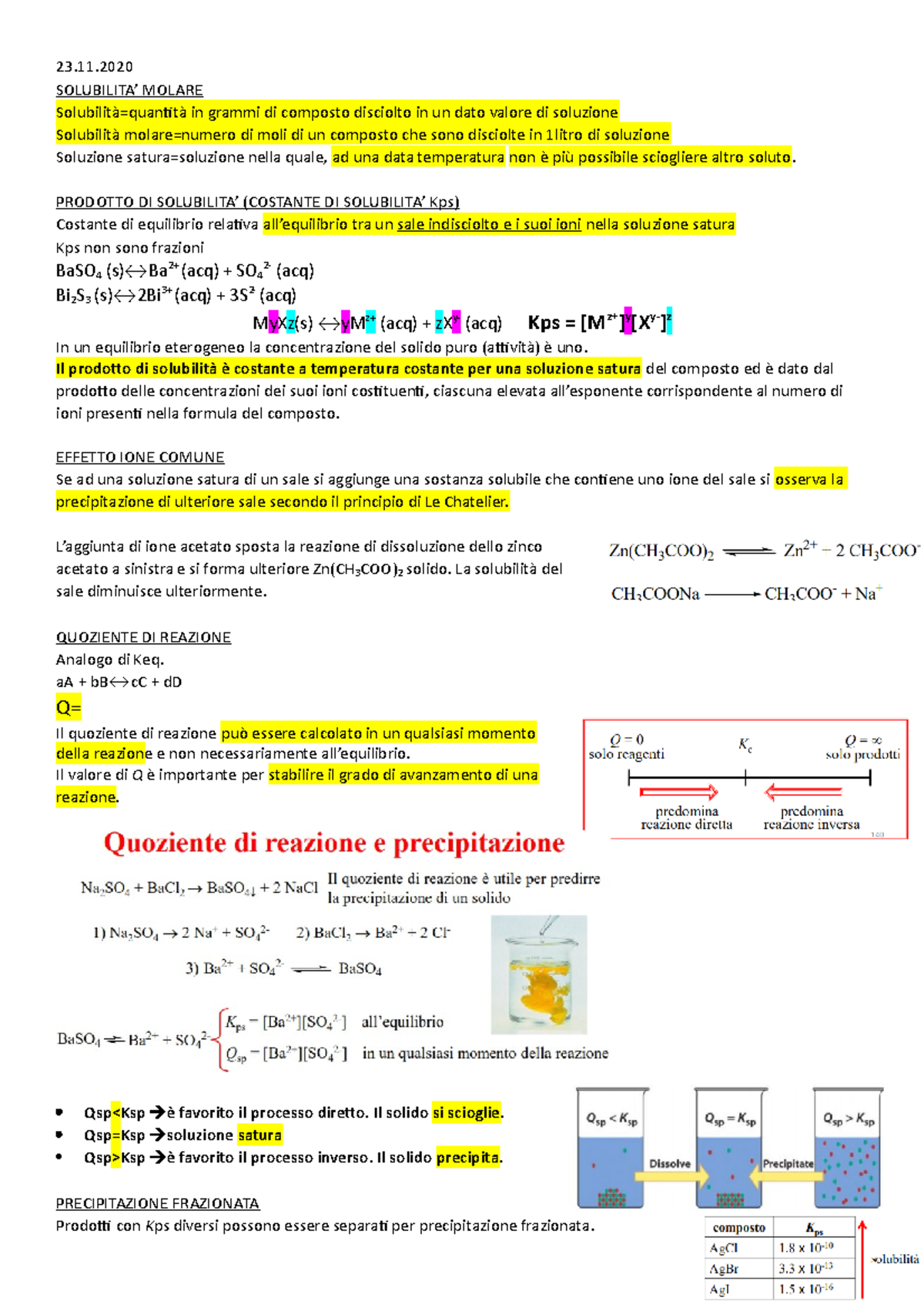 Chimica 2 - schemi fatti a casa sugli appunti presi in università - 23. SOLUBILITA’ MOLARE - Studocu