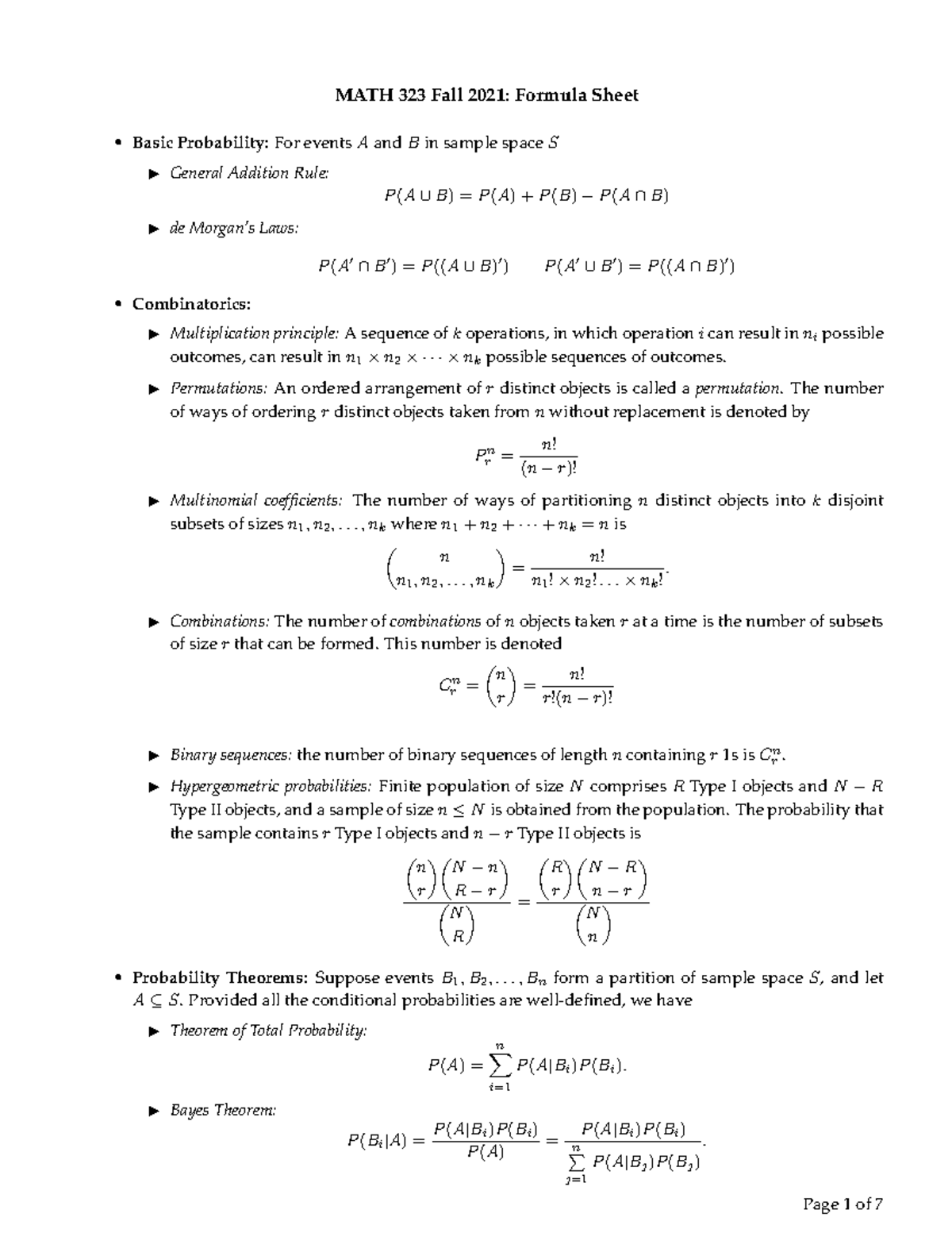 Math323 2021 Formula Sheet - MATH 323 Fall 2021: Formula Sheet Basic ...