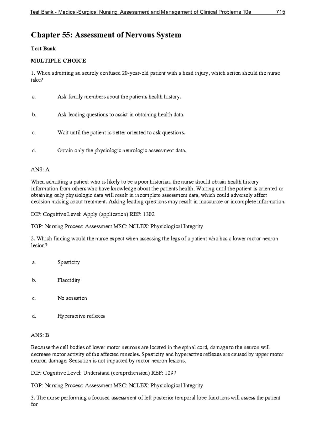 Chapter 55 Assessment of Nervous System - Chapter 55: Assessment of ...