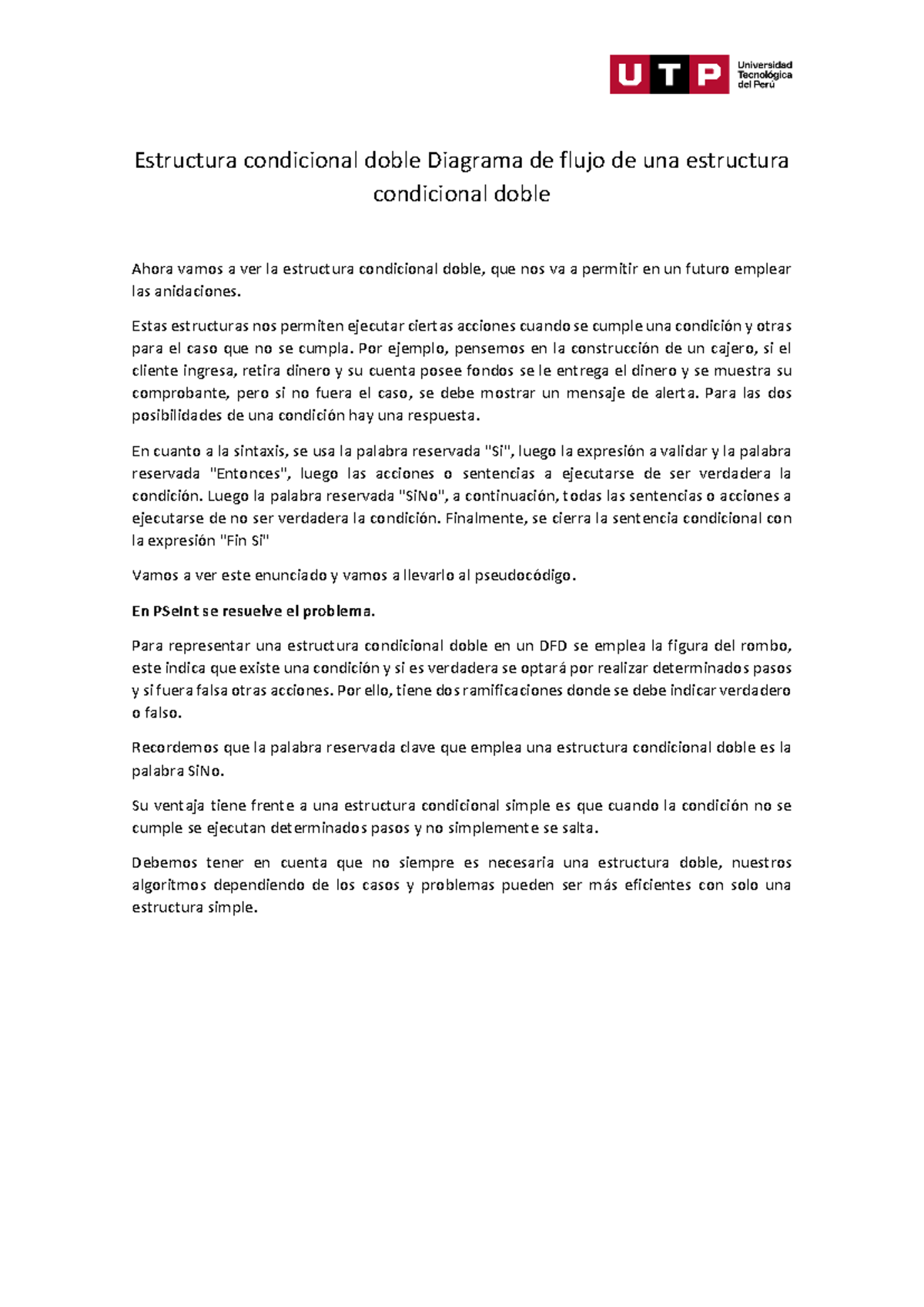 S07 - Estructura condicional doble Diagrama de flujo de una estructura ...