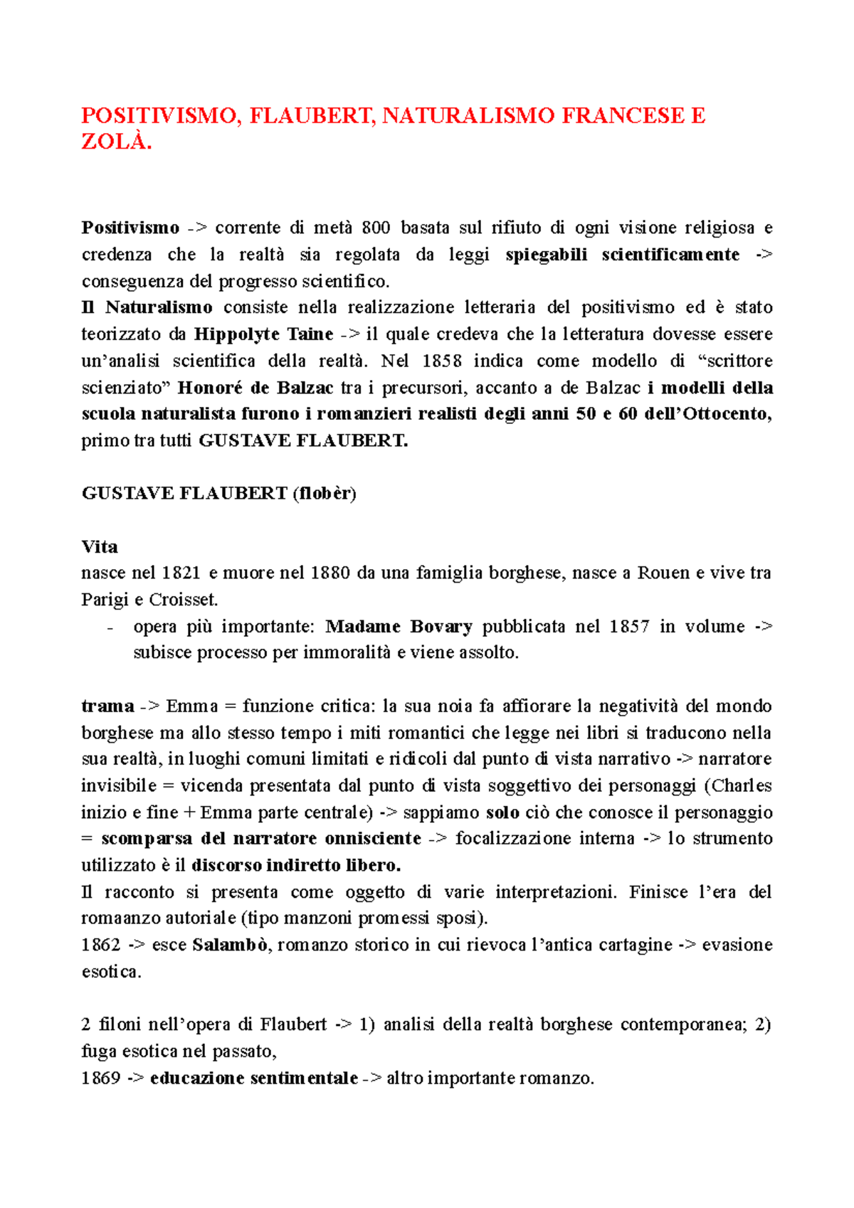 Flaubert ZOLA - riassunto zola - POSITIVISMO, FLAUBERT, NATURALISMO ...