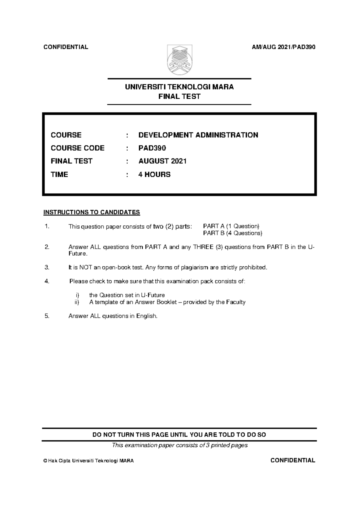 Faculty Administrative Science AND Policy Studies 2021 Session 1 - PRA- Diploma DAN Diploma ...