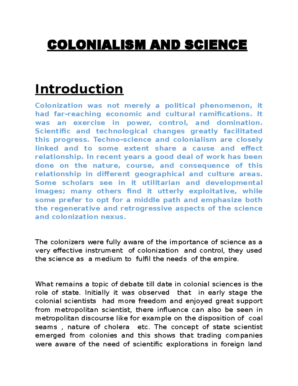 Colonialism AND Science - COLONIALISM AND SCIENCE Introduction ...
