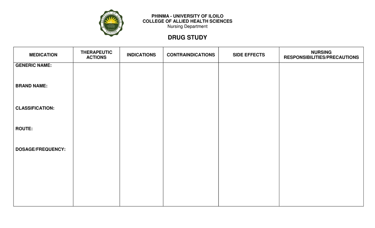 DRUG- Study-FORM (1) - Bachelors of science in nursing - PHINMA ...