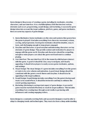 KEY Terms AND Definitions - Game mechanics: The rules and systems that ...