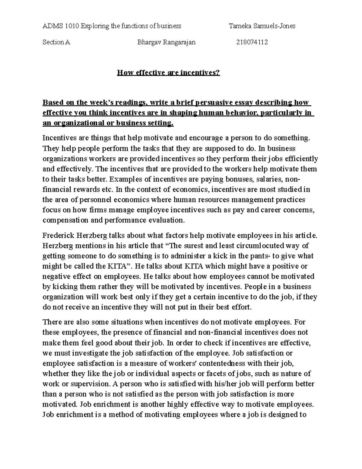 Week 9 adms 1010 - This is the weekly assignment - ADMS 1010 Exploring the functions of business ...