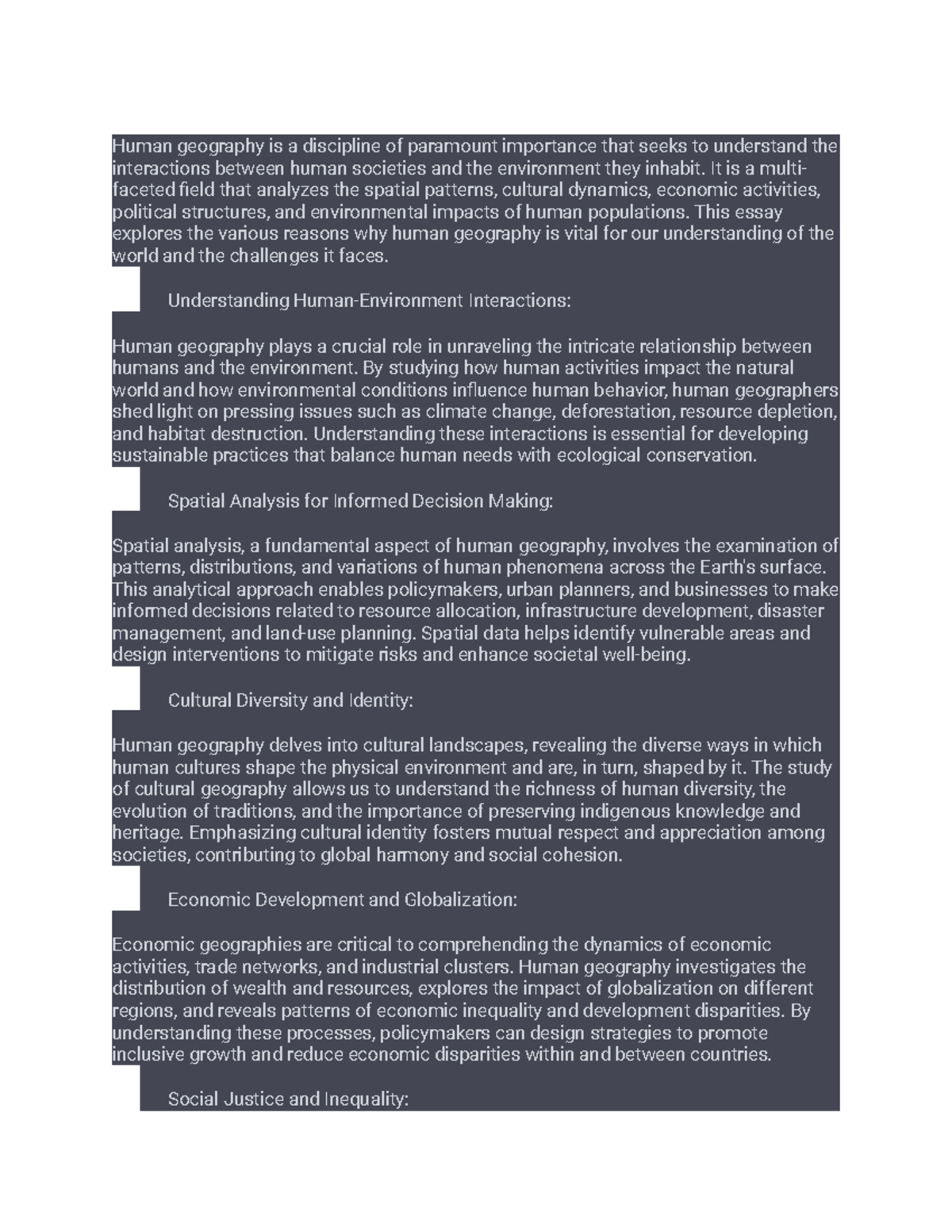 Why human geography is important essay - Human geography is a ...