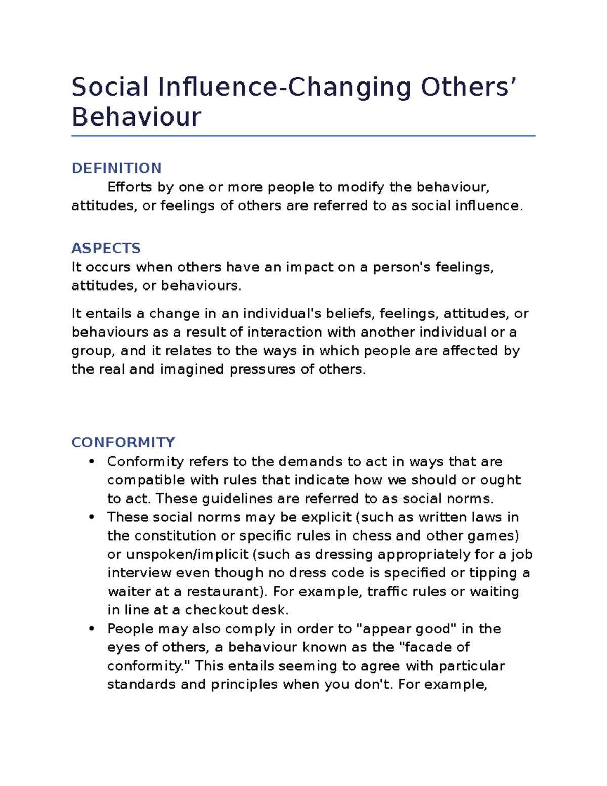 Overview of Social Influence-Changing Others’ Behaviour - Social ...