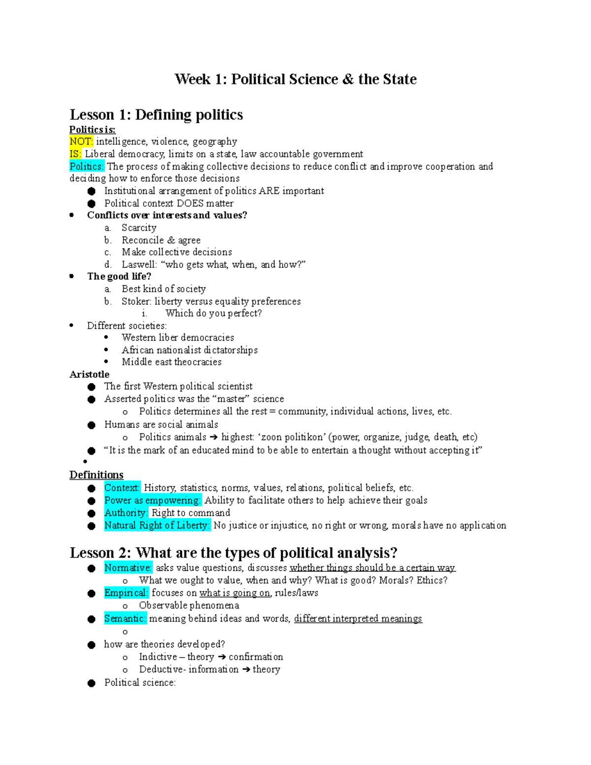 Poli Sci 1020 November Exam - Week 1: Political Science & the State ...