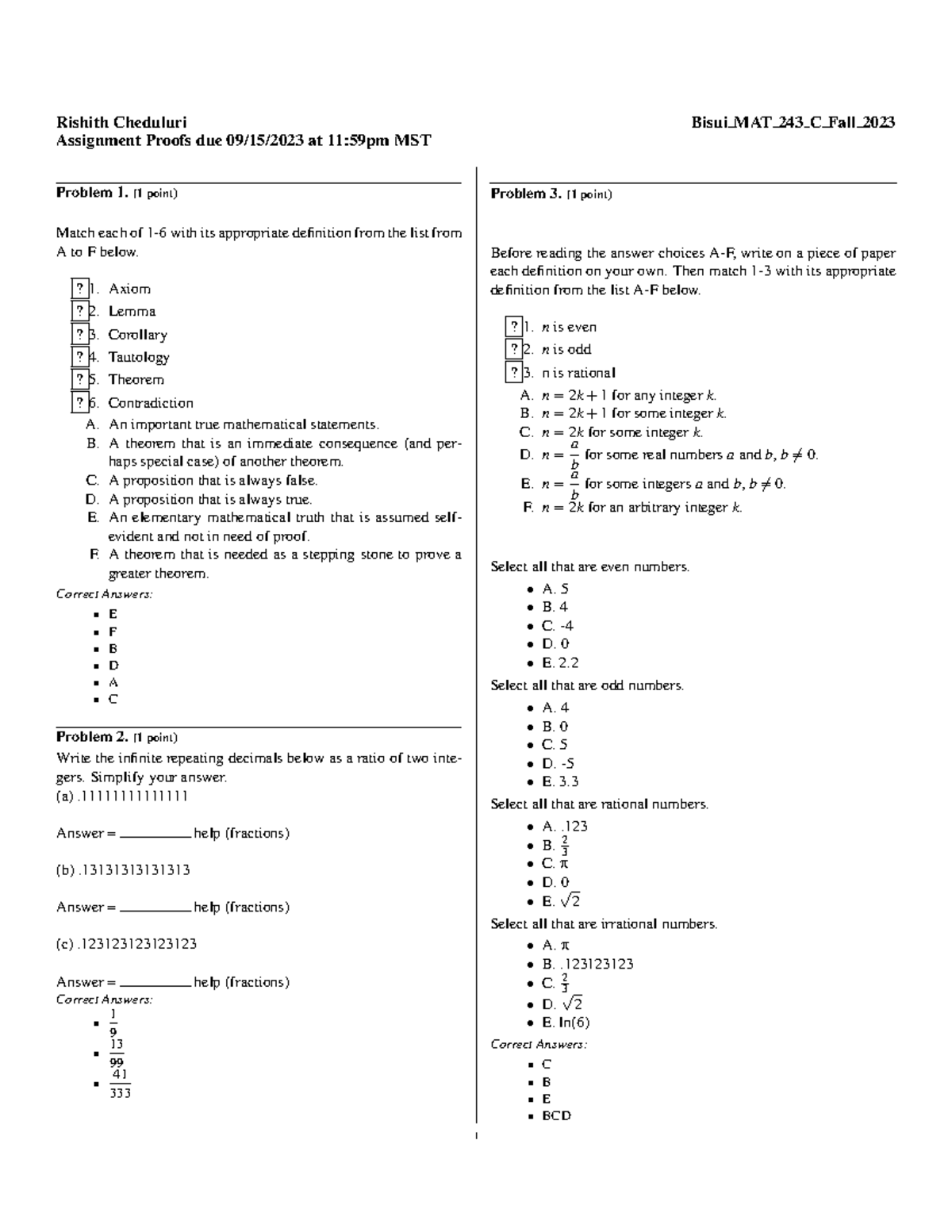 Bisui MAT 243 C Fall 2023 - Rishith Cheduluri Bisui MAT 243 C Fall 2023 ...