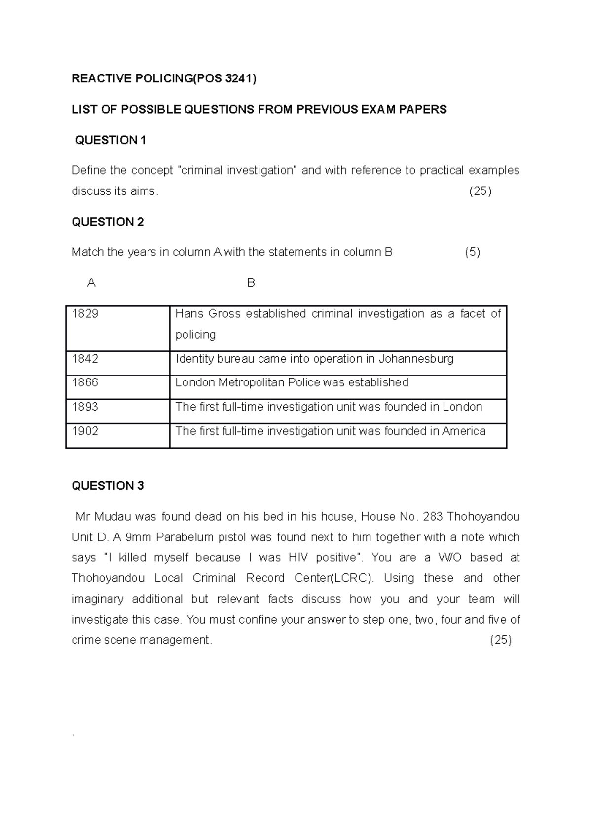 2022 POS 3241 Possible Questions - REACTIVE POLICING(POS 3241) LIST OF ...