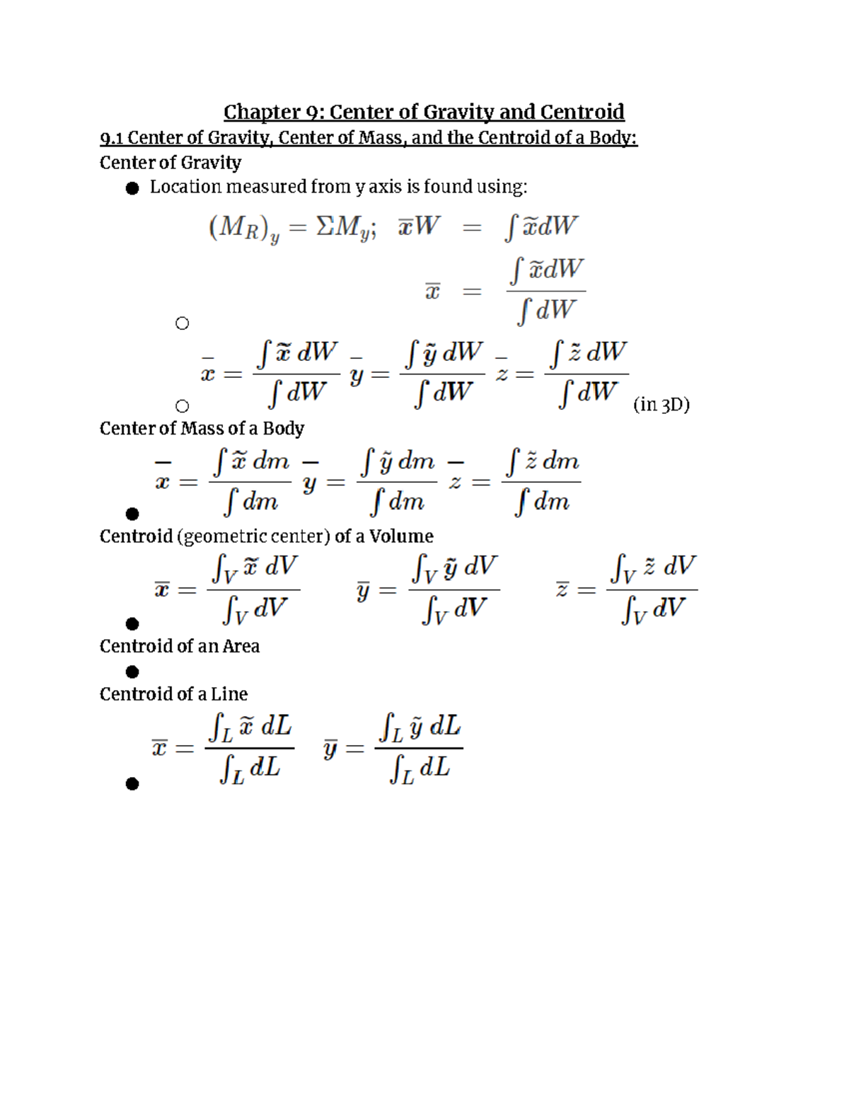 Chapter 9 Center of Gravity and Centroid - Chapter 9: Center of Gravity and Centroid 9 Center of ...