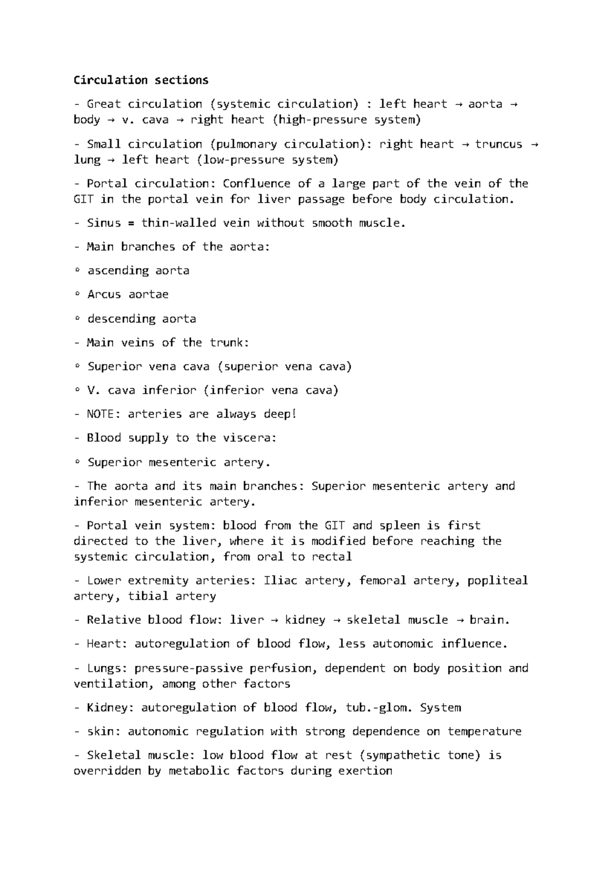 Circulation sections - Lecture notes 1 - Circulation sections Great ...