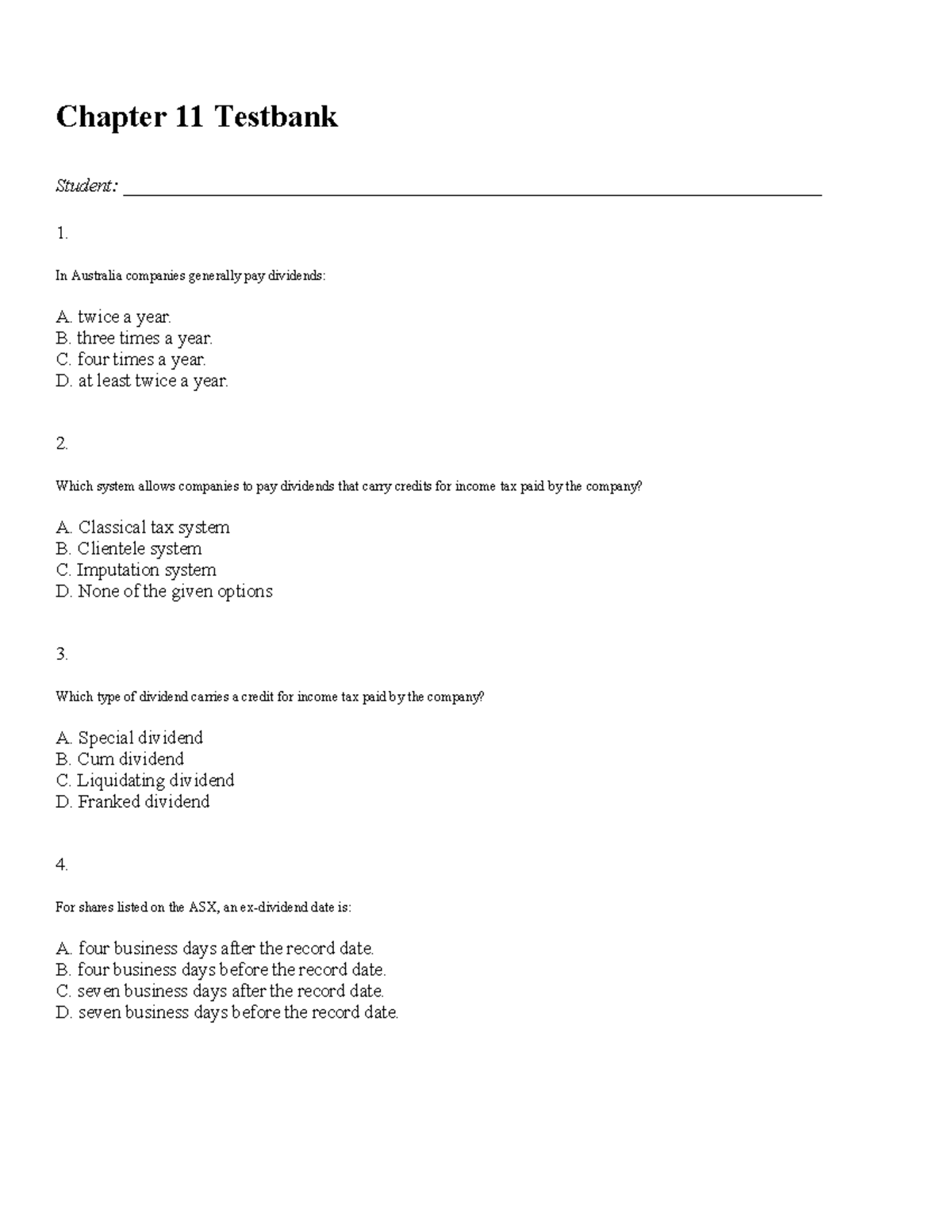 Chapter 11 Testbank - Chapter 11 Testbank Student: - Studocu
