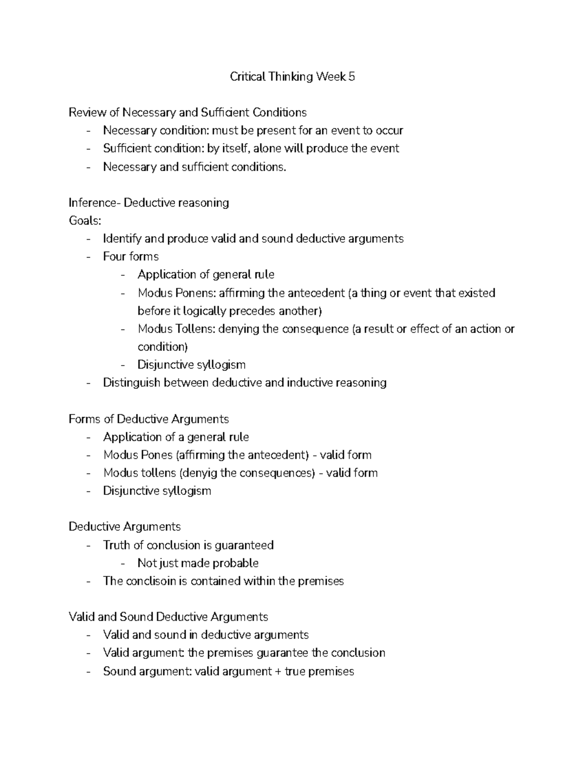 Critical Thinking - Inference- Deductive reasoning Goals: - Identify ...