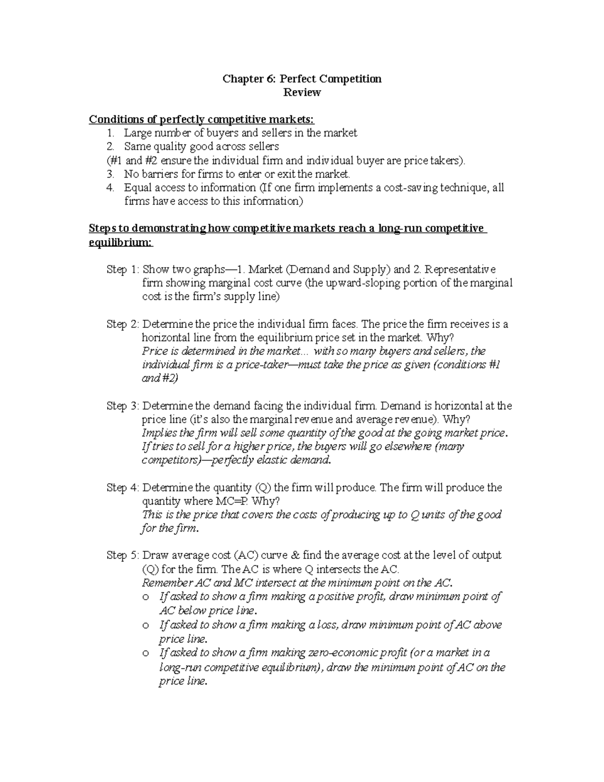 ECN 203 Review of Competitive Markets - Chapter 6: Perfect Competition ...