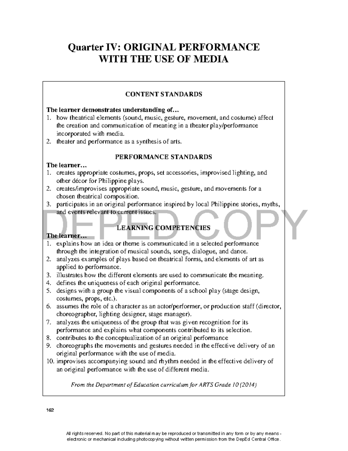 ARTS 10 TG Qtr 4 - for reference - DEPED COPY 162 Quarter IV: ORIGINAL ...