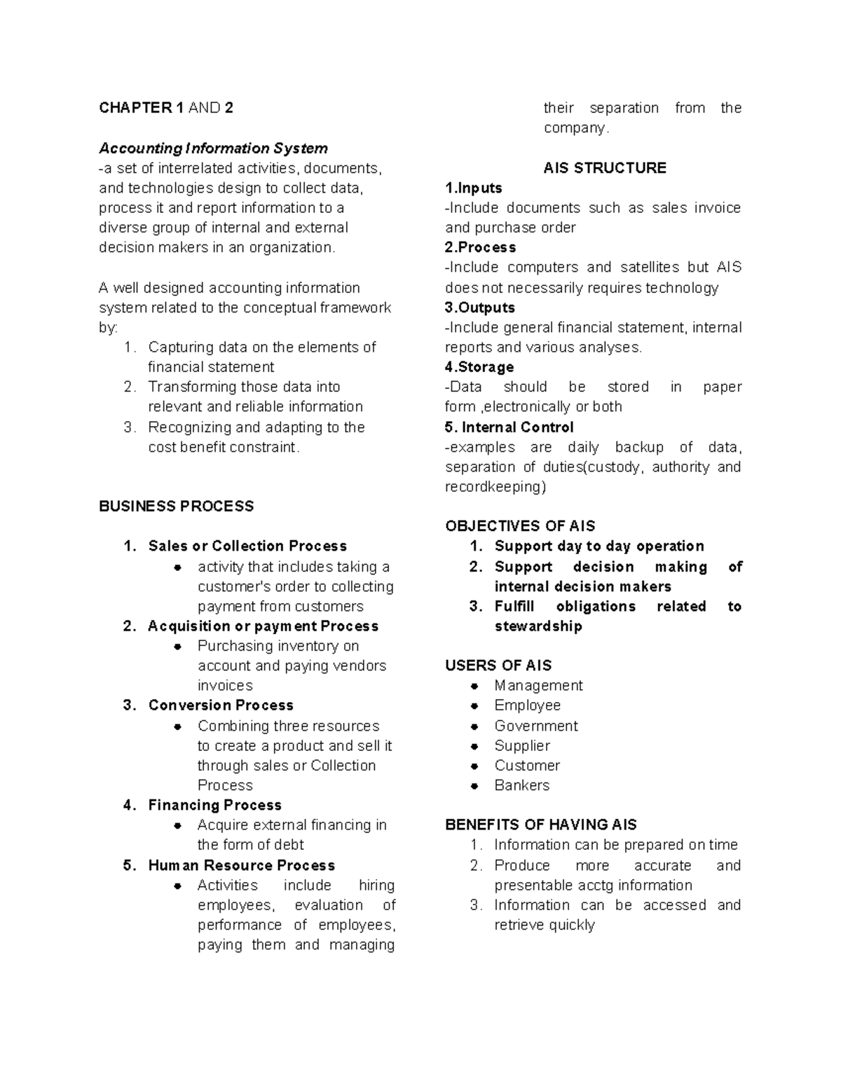 Chap 1 2 Ais Chapter 1 And 2 Accounting Information System A Set