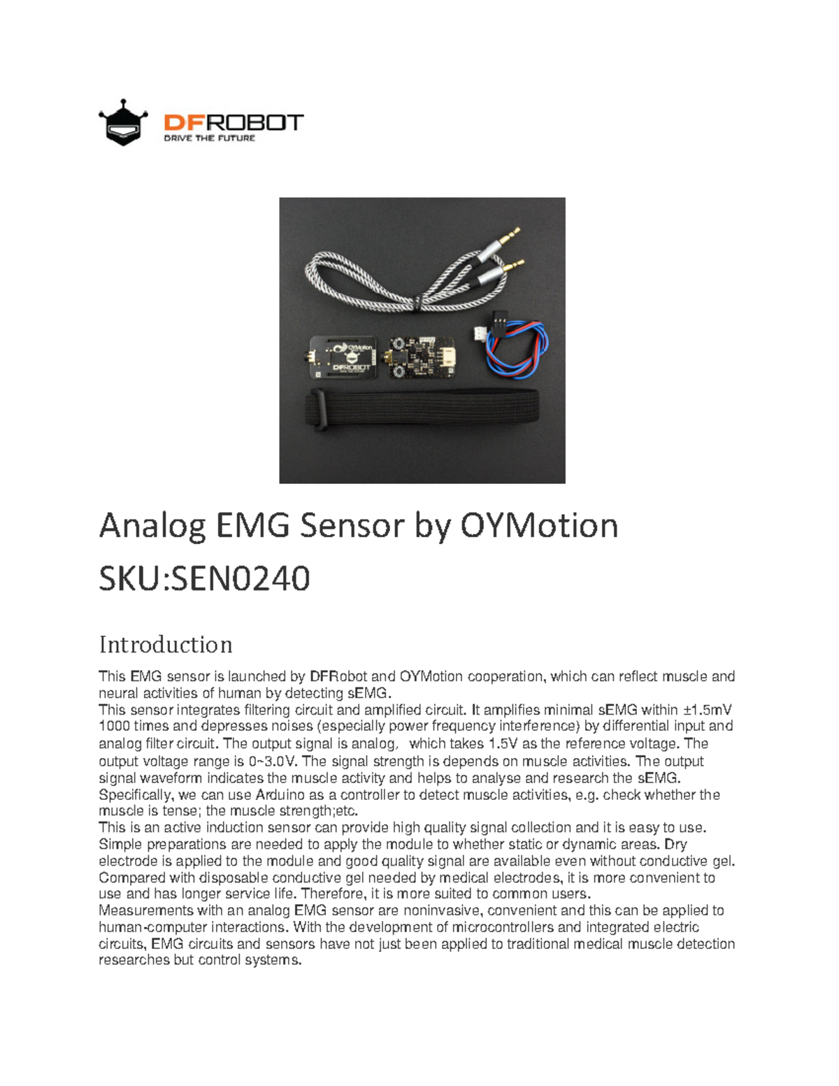 SEN0240 Web - muito bom tema para estudar - Analog EMG Sensor by ...