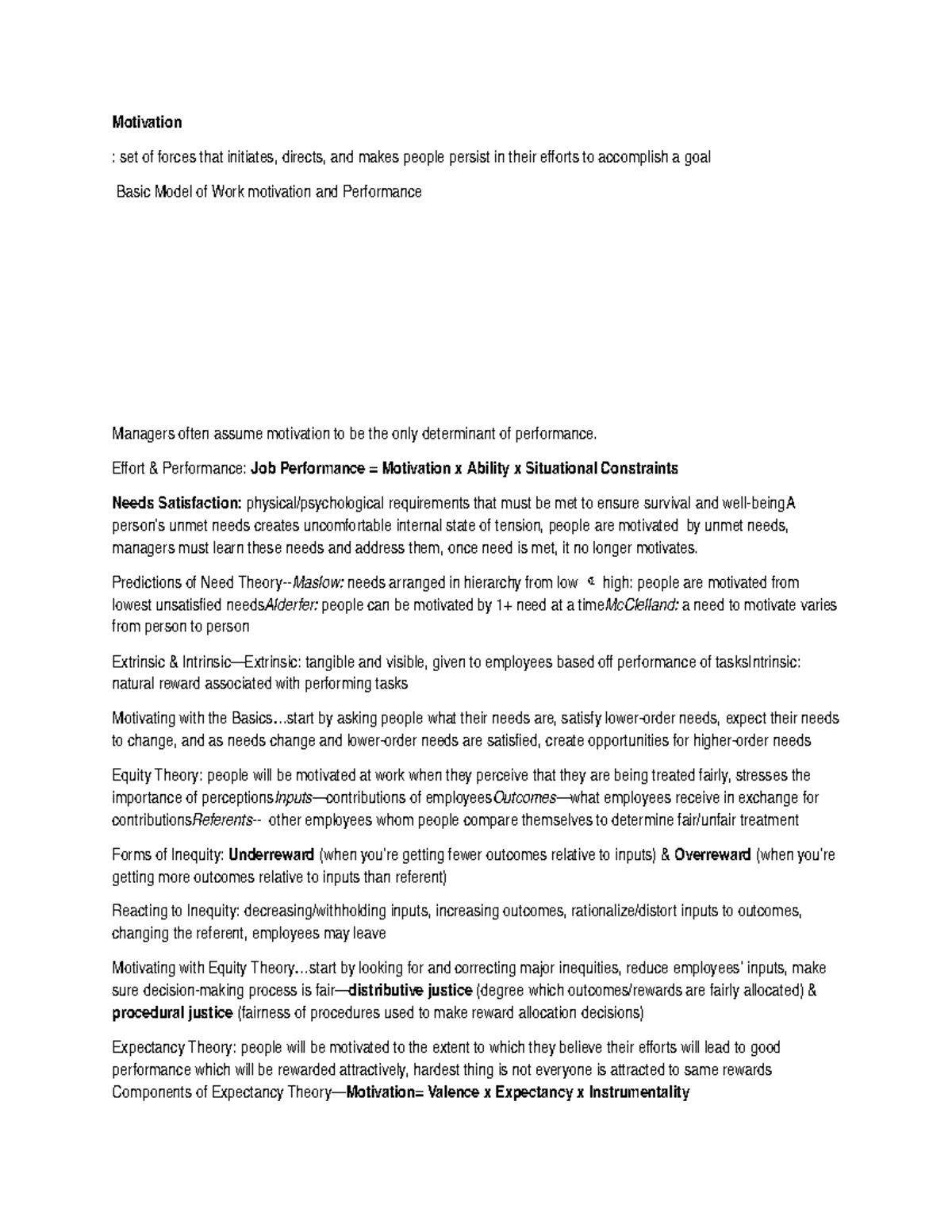 Motivation notes - Motivation : set of forces that initiates, directs ...