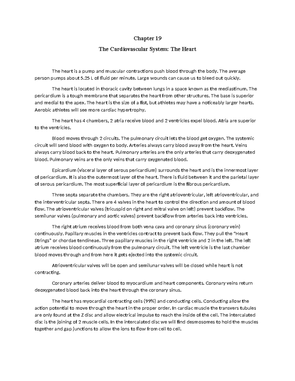 Study Guide Test 2 - Heart and Blood Vessels - Chapter 19 The ...