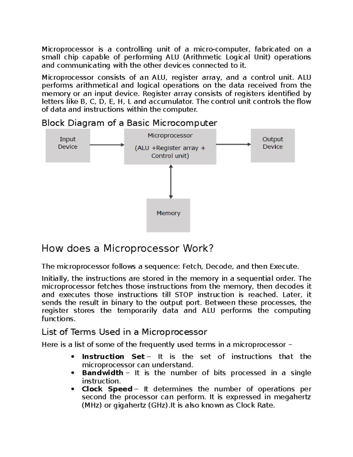 Std Microprocessor In Detail Credits To The Owner Microprocessor Is A Controlling Unit Of A