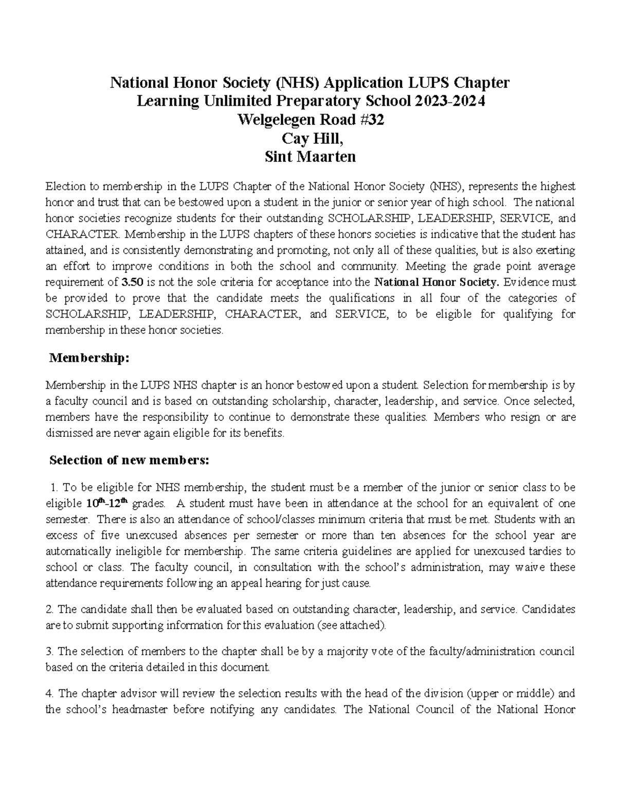 NHS LUPS Chapter application 2023-2024 - National Honor Society (NHS ...