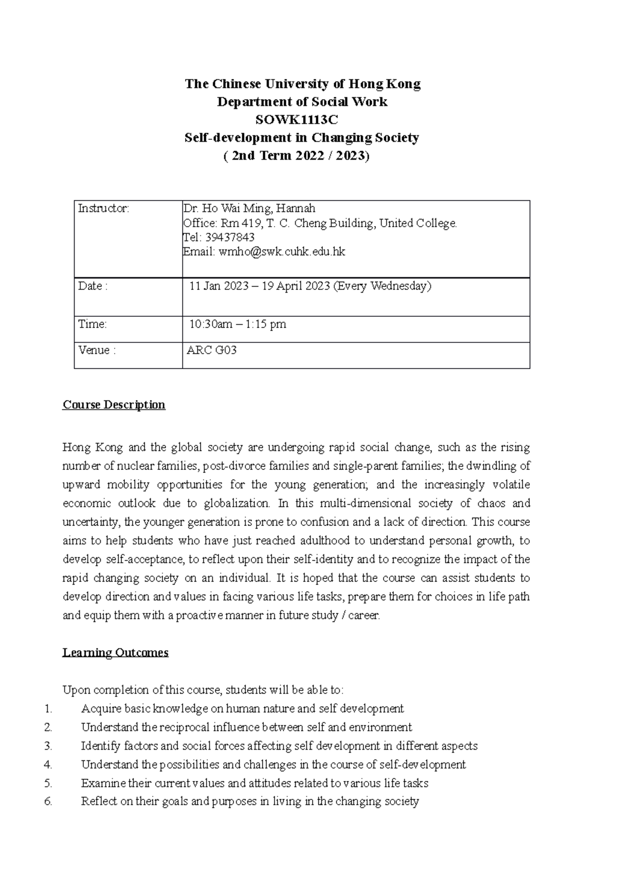 Course outline Jan 2023 - The Chinese University of Hong Kong ...
