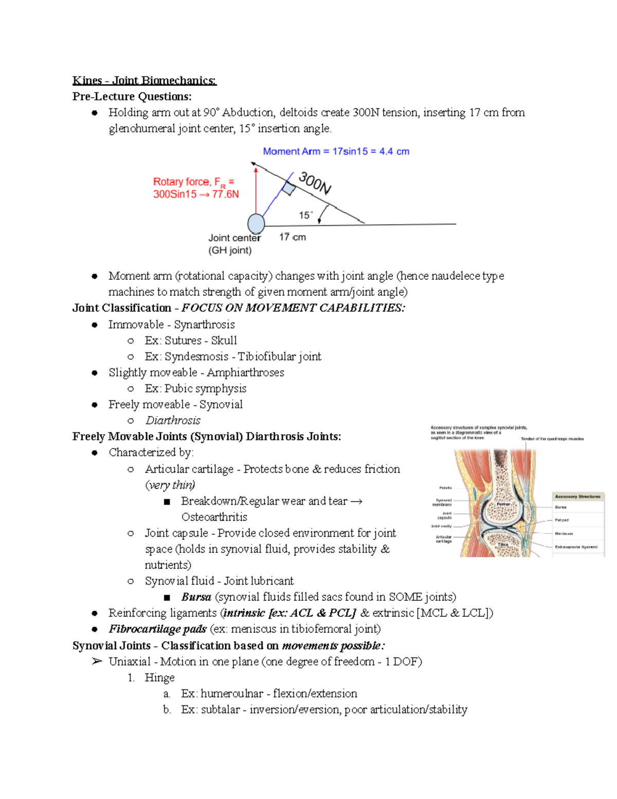 Kines - Joint Biomechanics - Kines - Joint Biomechanics: Pre-Lecture Questions: Holding arm out ...