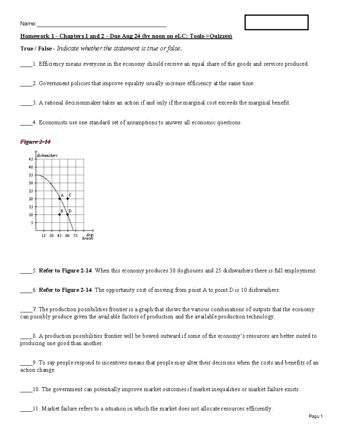 HW1 f22 - Microeconomics HW - Homework 1 - Chapters 1 and 2 - Due Aug ...