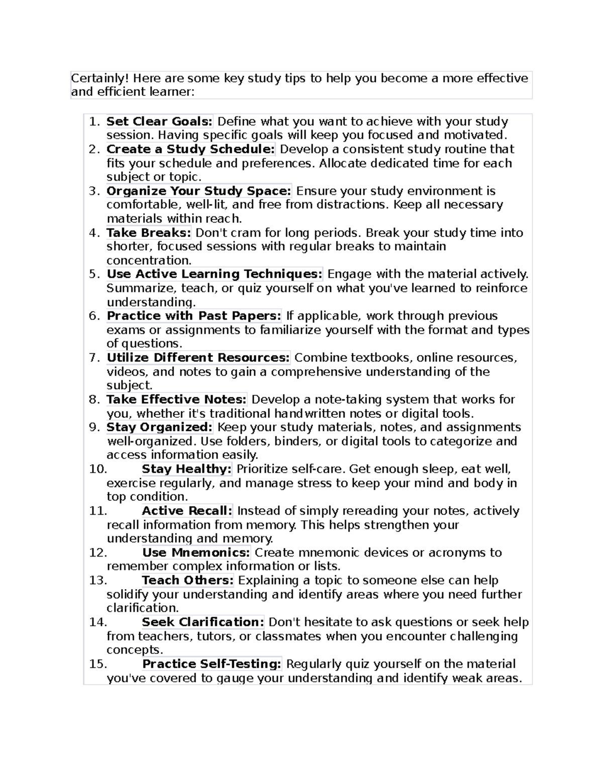 Review TIPS - Certainly! Here are some key study tips to help you ...