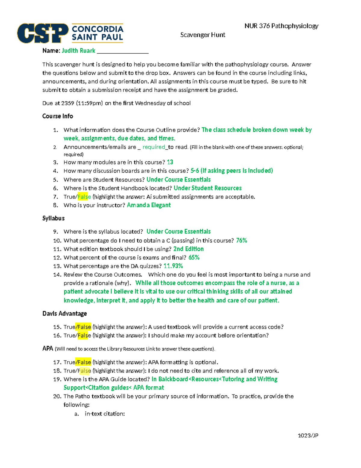 NUR 376 Scavenger Hunt - NUR 376 Pathophysiology Scavenger Hunt Name ...