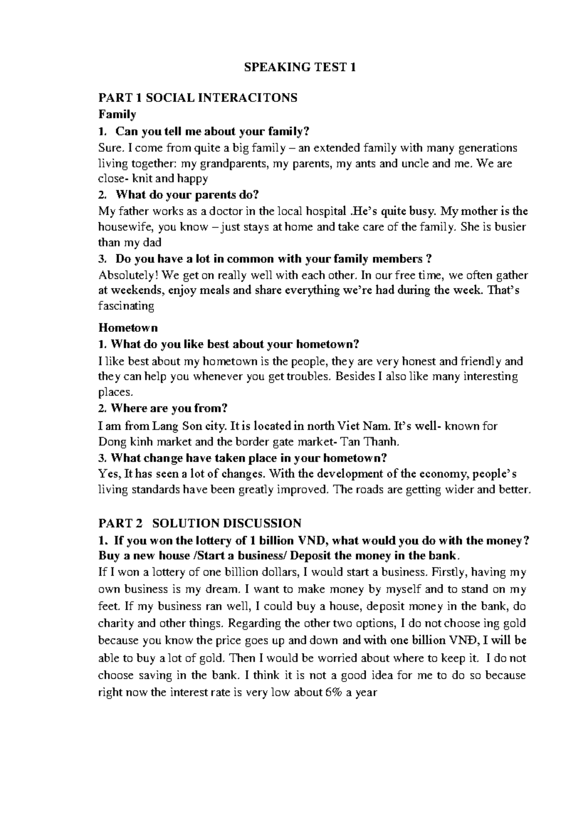 Speaking-TEST-SCAN-PDF 1 - SPEAKING TEST 1 PART 1 SOCIAL INTERACITONS ...