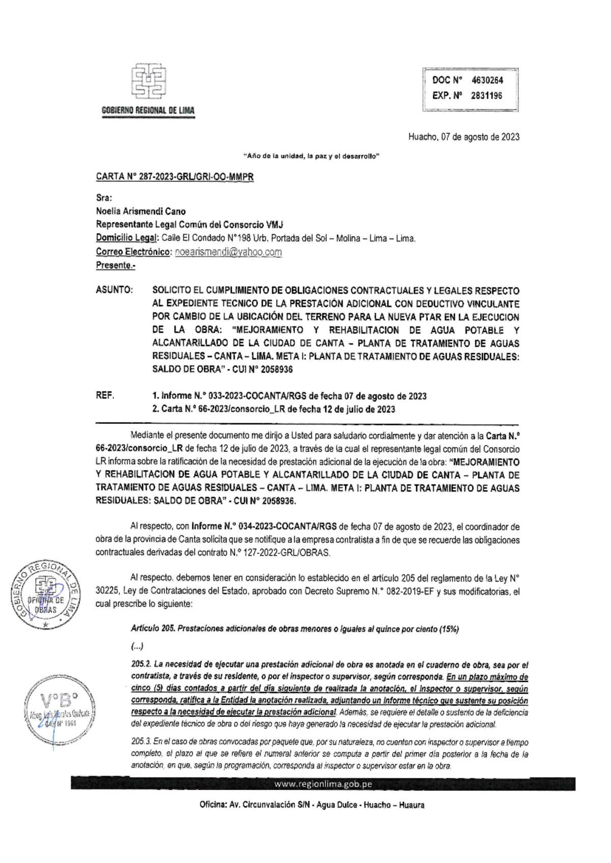 Carta NRO 287-2023-GRL-GRI-OO-MMPR - DOC 4630264 EXP. 2831196 GOBIERNO ...