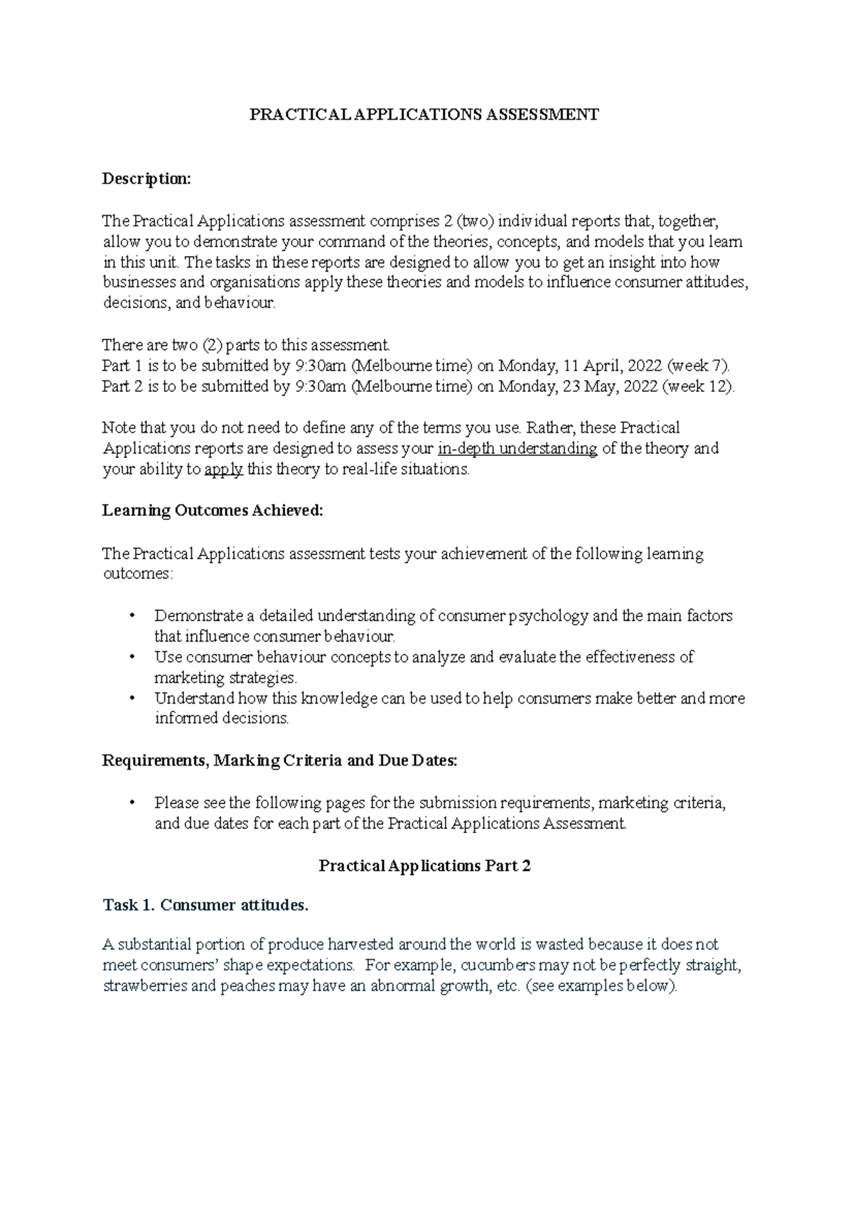 Practical Applications Assessment - The tasks in these reports are ...