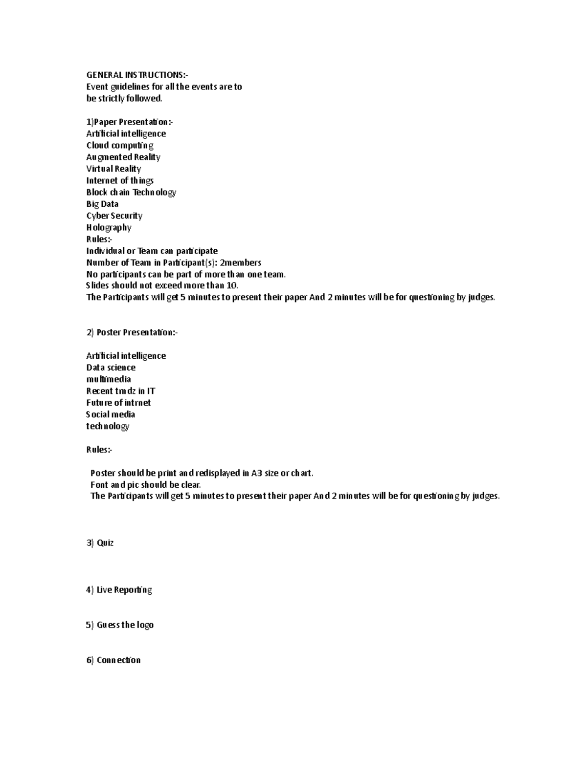 Topics,Rules and Theme - GENERAL INSTRUCTIONS:- Event guidelines for ...