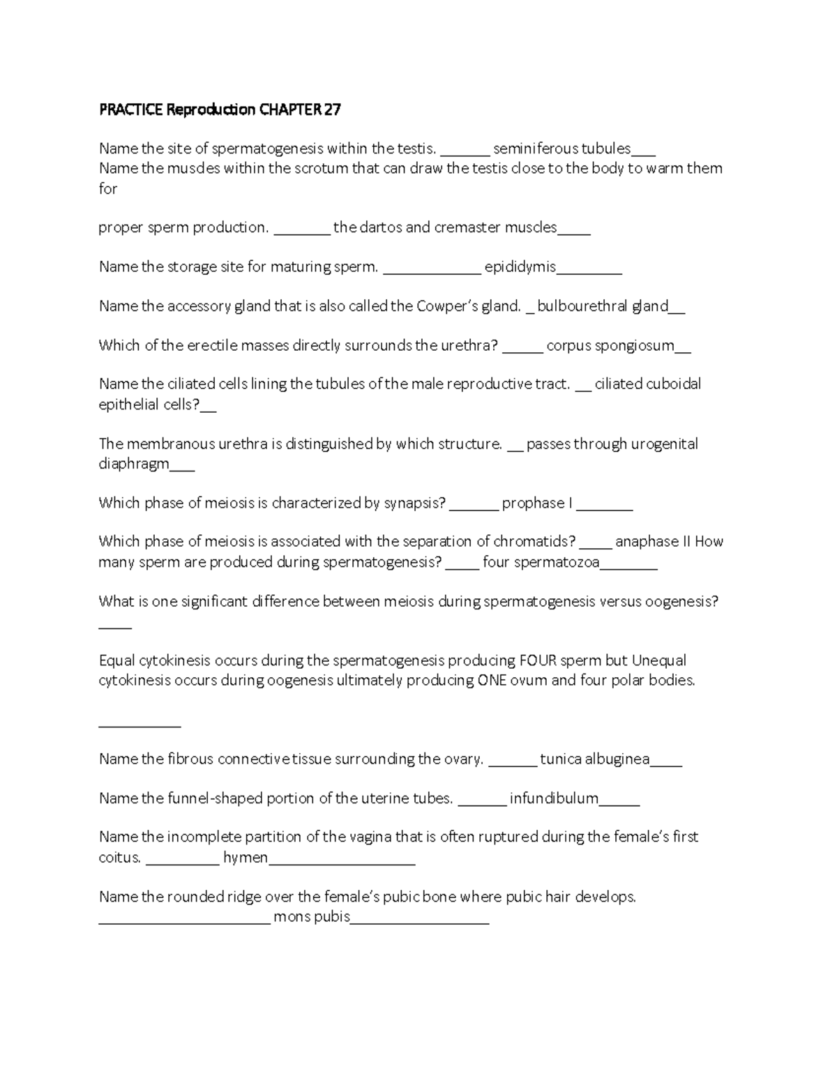 Reproductive practice anatomy. Fill in the blanks - PRACTICE ...