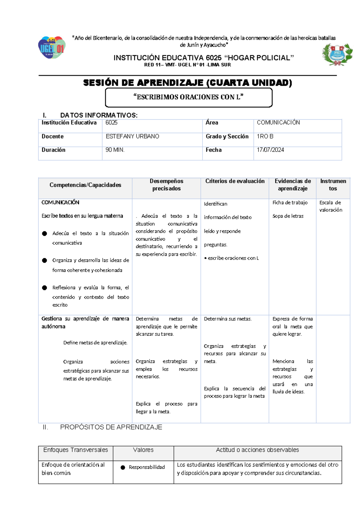 COM 17 Julio- Escribimos Oraciones CON L - “ESCRIBIMOS ORACIONES CON L ...