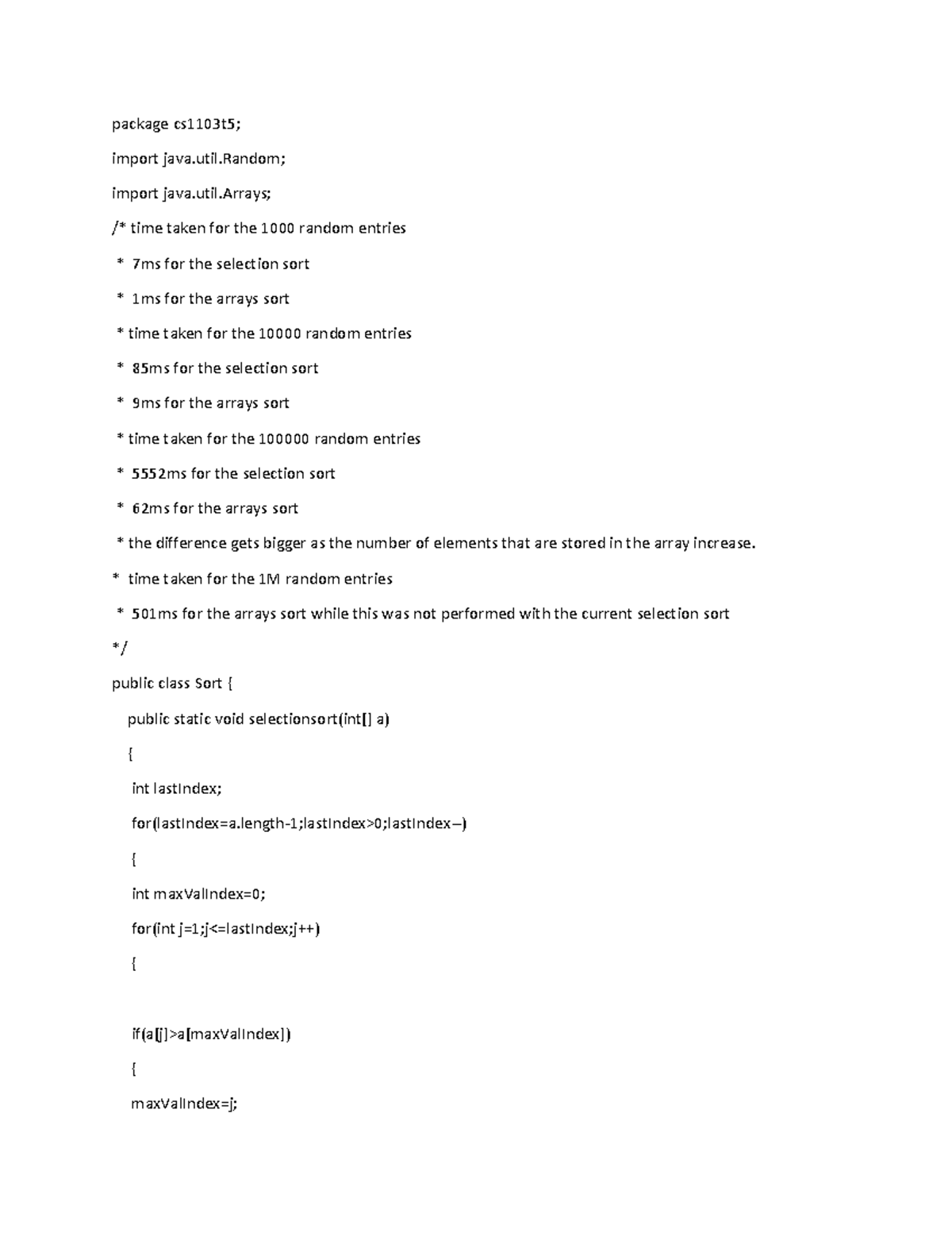 Assignment 1 CS1103 - review - package cs1103t5; import java.util; import java.util; /* time ...