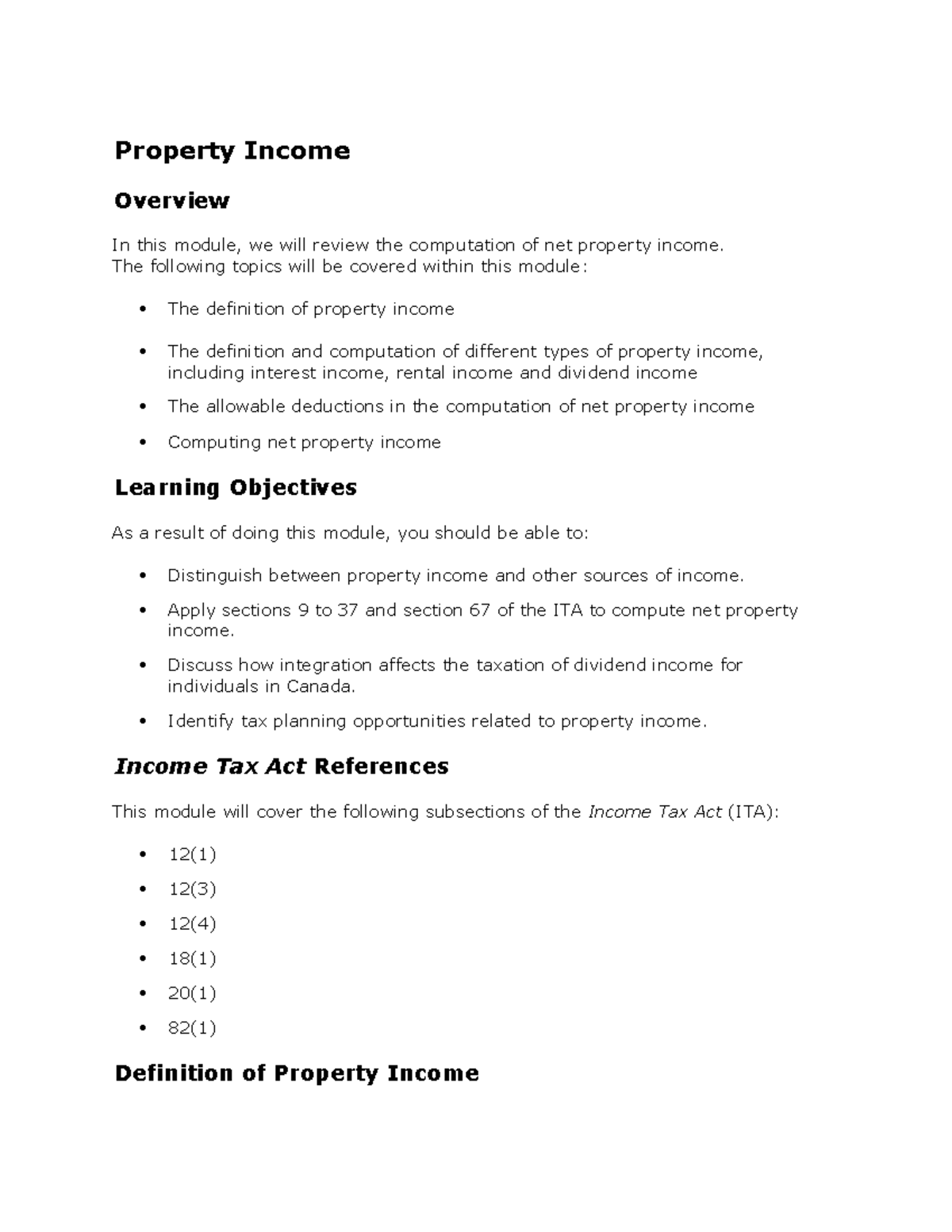 Extra Notes - Property Income Overview In this module, we will review ...