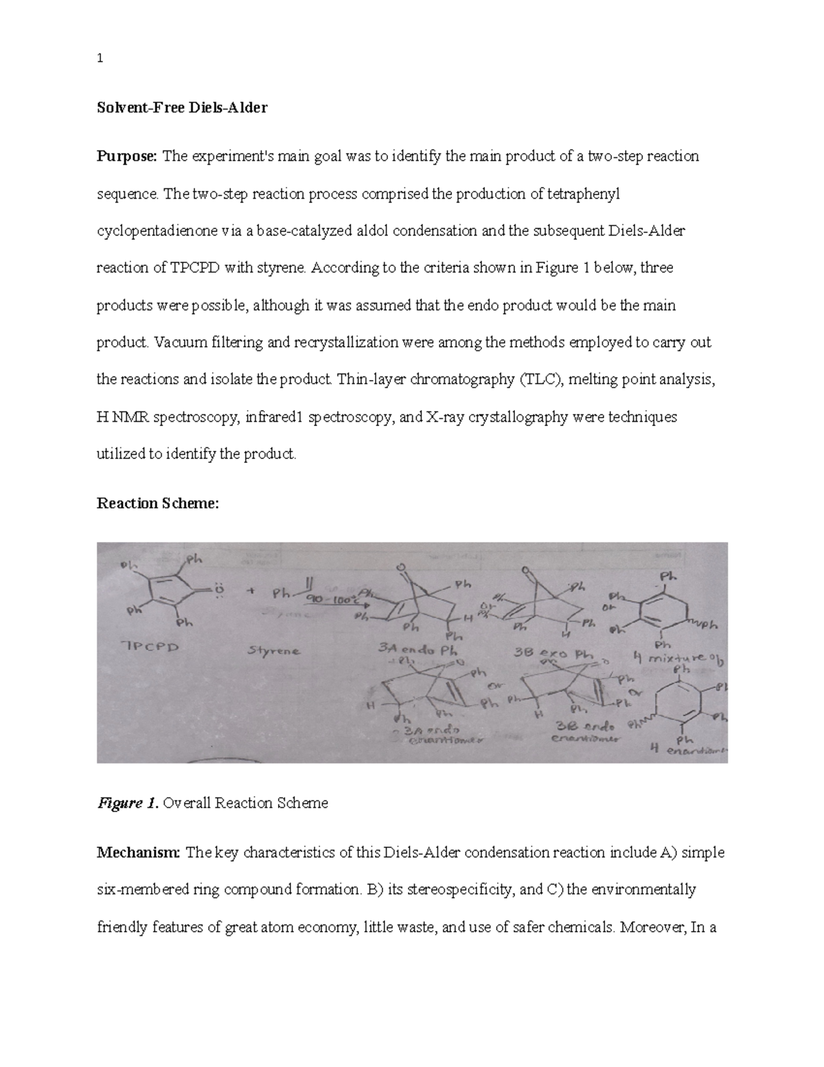 Diels-Alder Lab Report - Solvent-Free Diels-Alder Purpose: The experiment's main goal was to ...