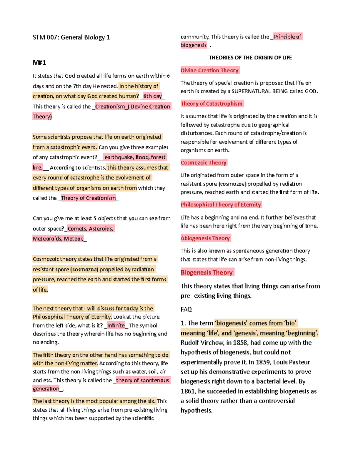Reviewr Gen bio - STM 007: General Biology 1 M# It states that God ...