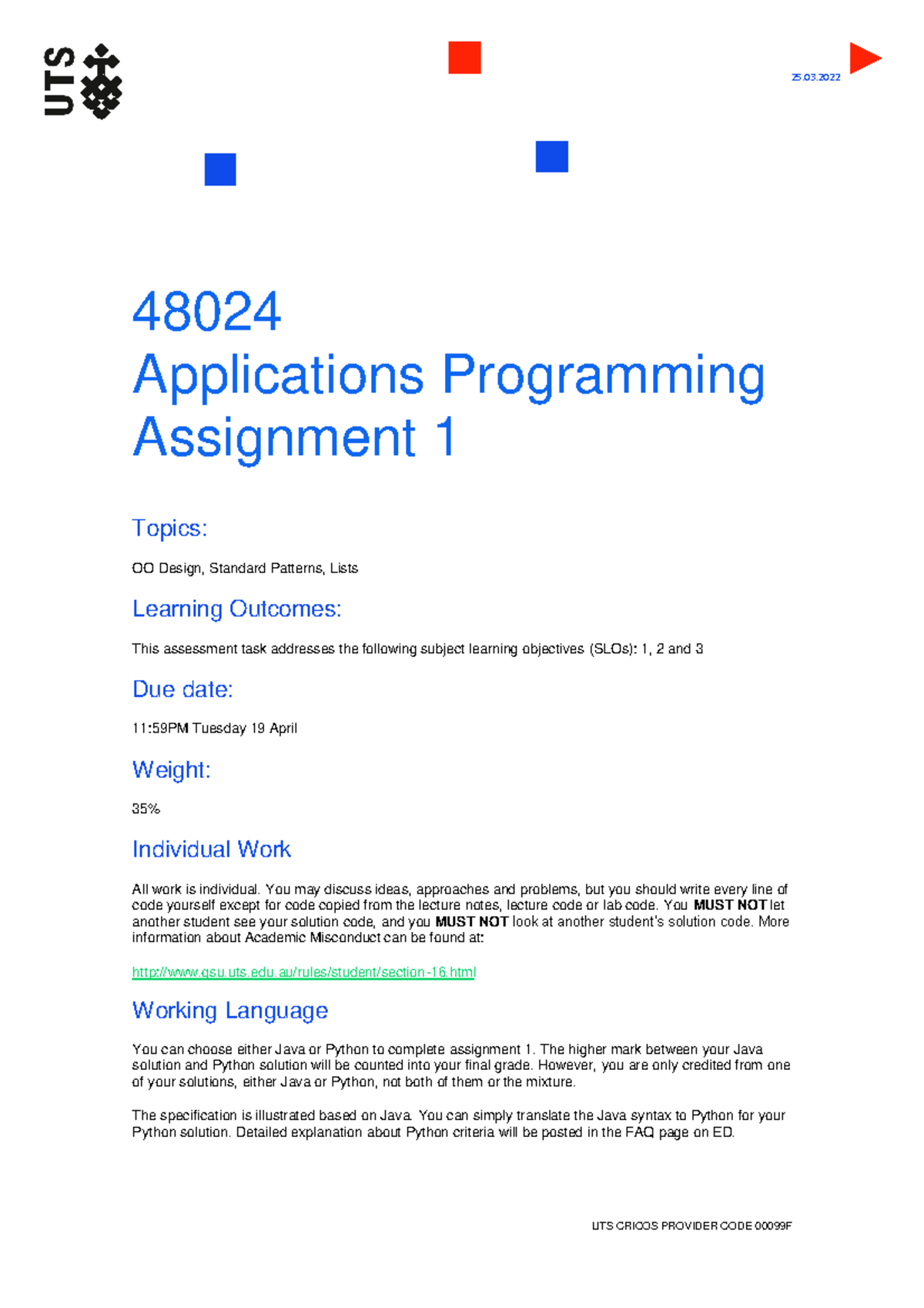 Assignment 1 TMS Specifications - 48024 Applications Programming Assignment 1 Topics: OO Design ...