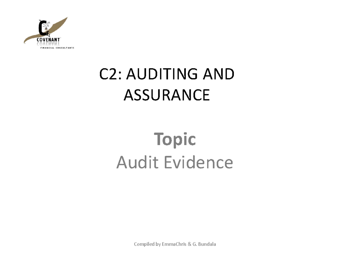 08. Audit Evidence Handout - Topic Audit Evidence C2: AUDITING AND ...