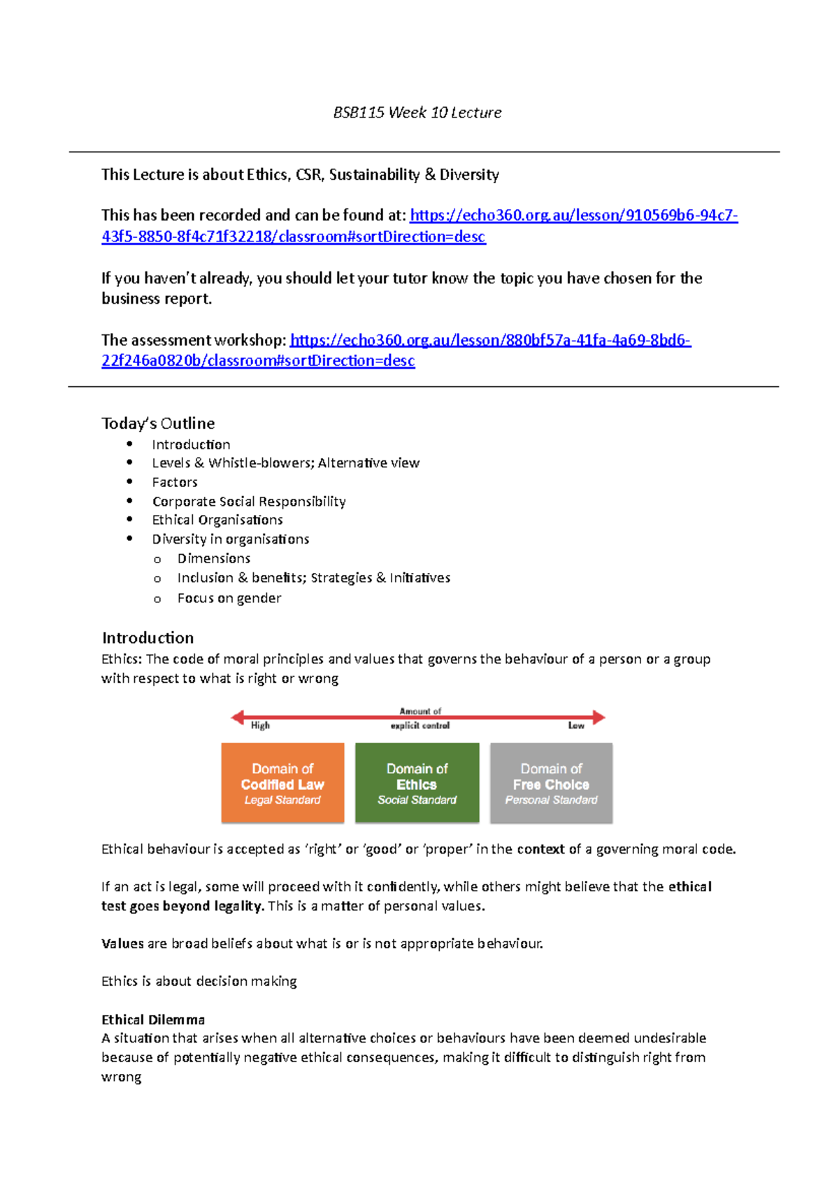 BSB115 Week 10 L - Lecture notes including PowerPoint from that week ...