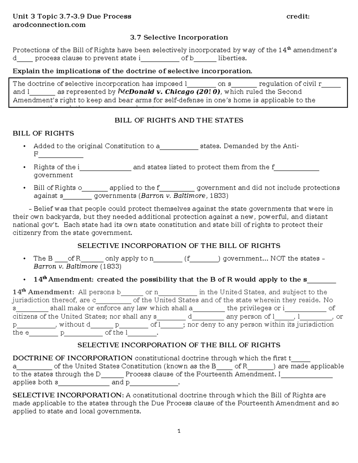 Topics 3 - N/A - Unit 3 Topic 3.7-3 Due Process credit: arodconnection ...