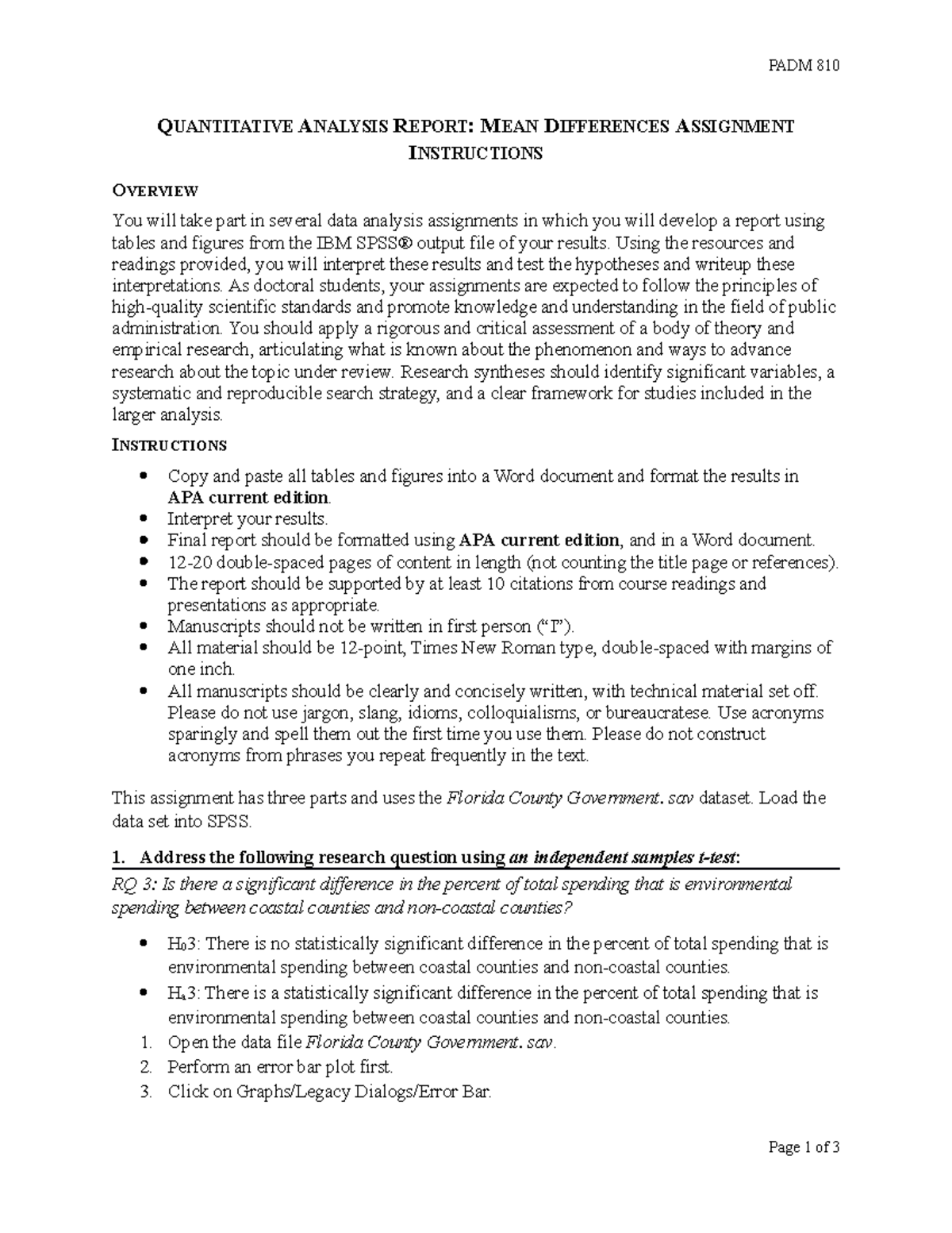 Quantitative Analysis Report Mean Differences Assignment Instructions ...