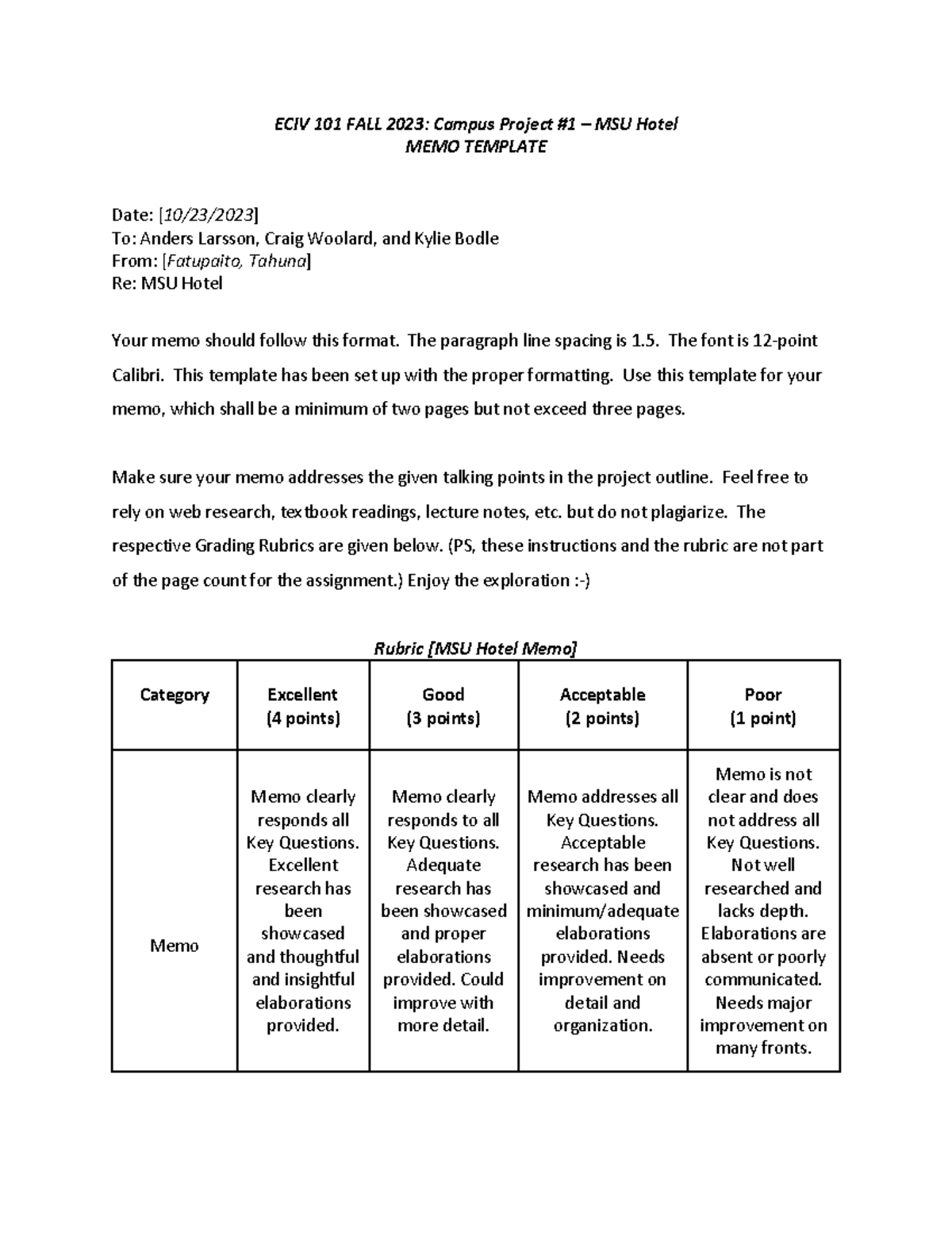 Campus Project 1 - yes - ECIV 101 FALL 202 3 : Campus Project #1 – MSU ...