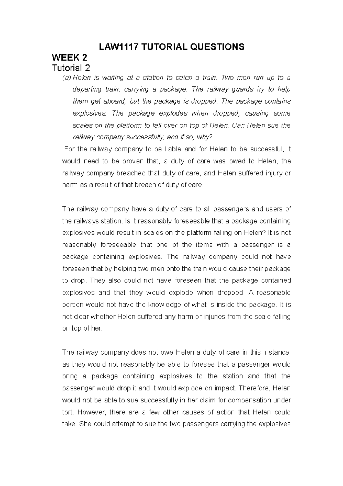 LAW1117 Tutorial Questions - Weeks 2 TO 11 - LAW1117 TUTORIAL QUESTIONS ...