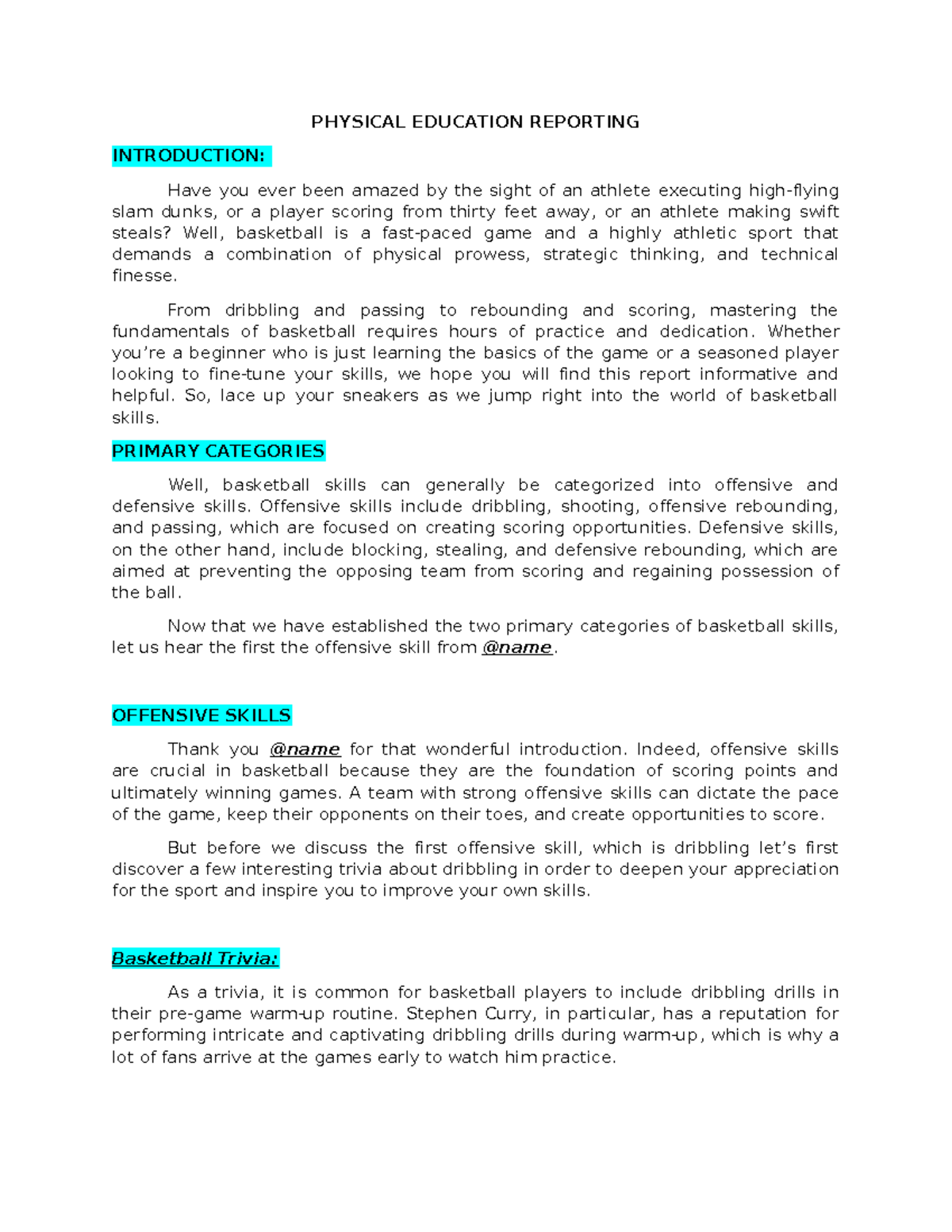 Physical- Education- Reporting - PHYSICAL EDUCATION REPORTING ...